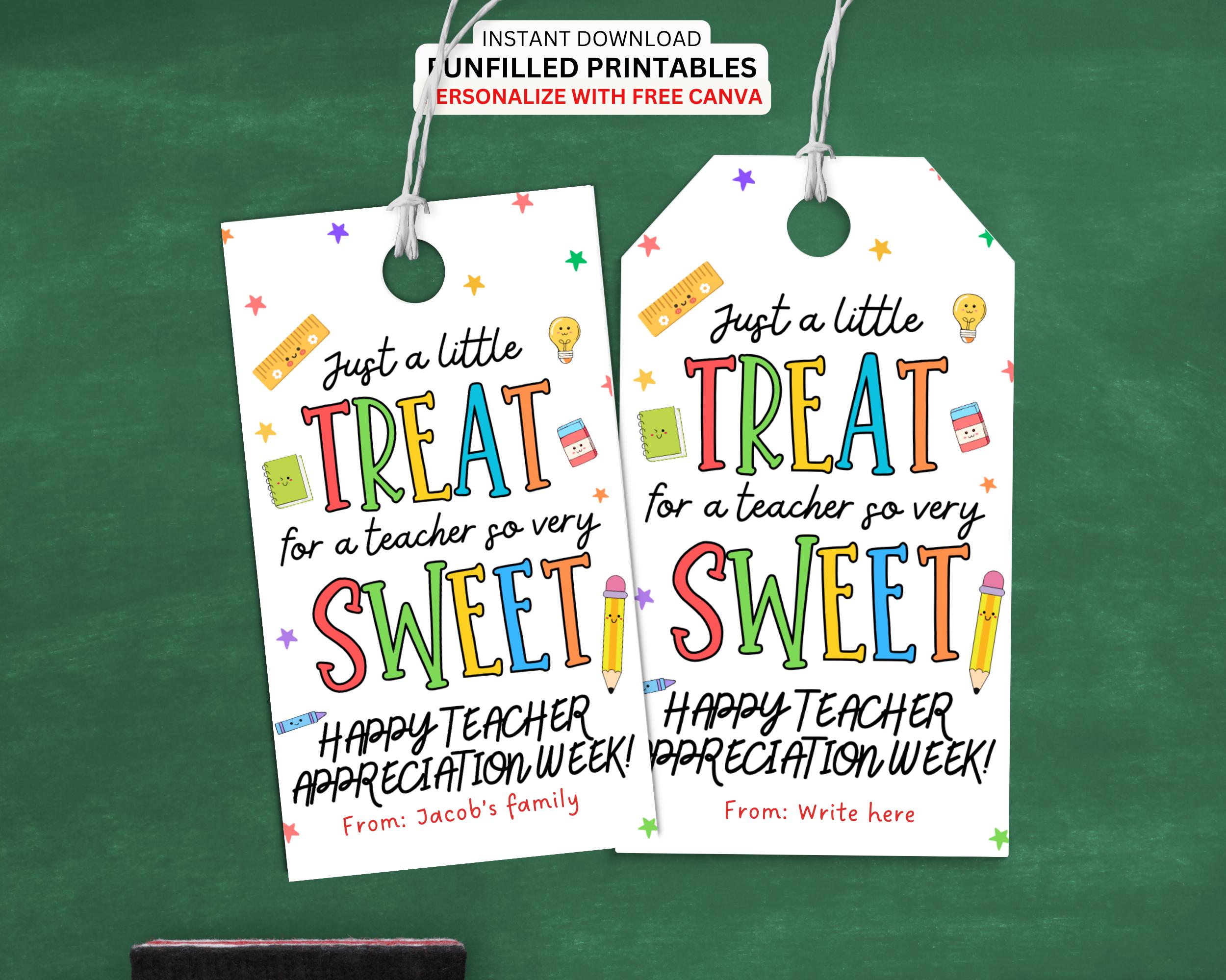 Sweet Treat Teacher Appreciation Gift Tags, Teacher Gift Tags, Thank ...