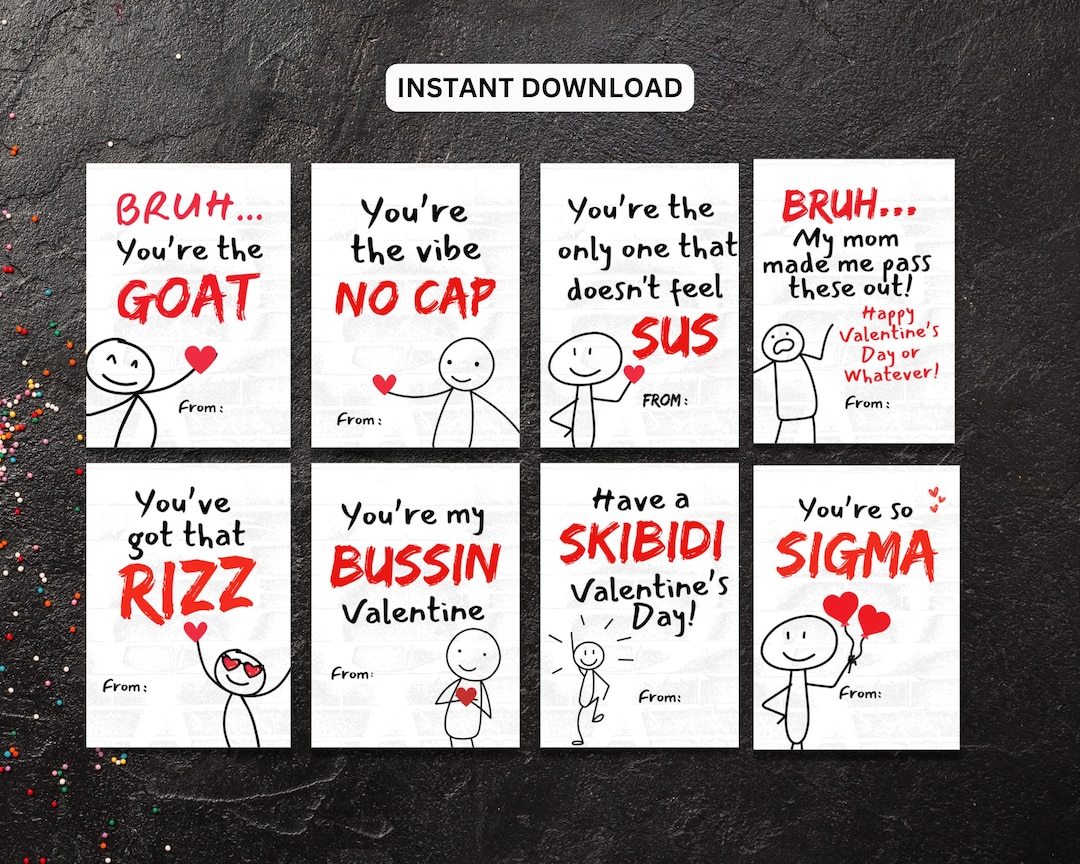 Kids Slang Funny Valentine's Day Cards, Classroom Valentine Cards Kids ...