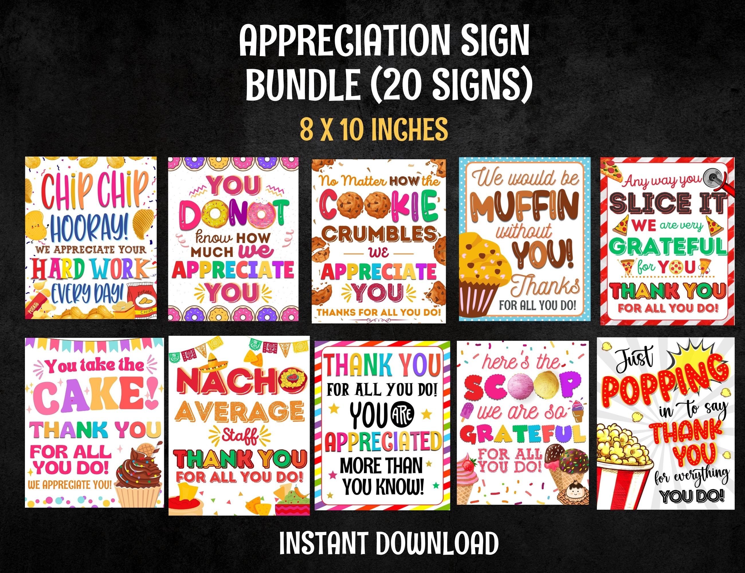 Printable Appreciation Sign Bundle, Teacher Employee Staff Appreciation ...