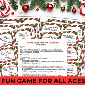 Christmas Carol Finish the Lyric Game, Christmas Party Game, Finish the ...