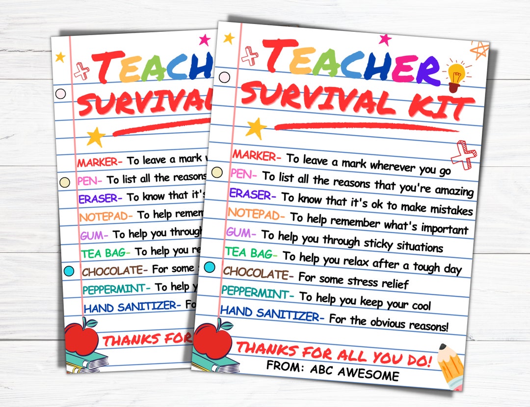 Teacher Survival Kit Gift Tag Printable, Back to School Gift Teacher ...