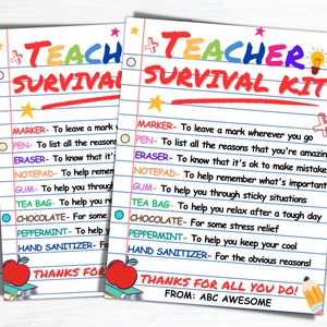Teacher Survival Kit Gift Tag Printable, Back to School Gift Teacher ...
