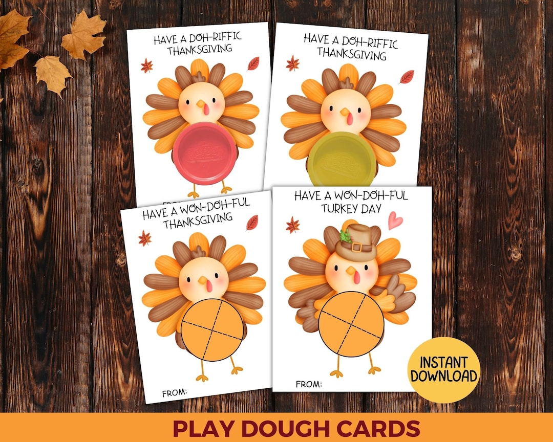 Kids Thanksgiving Play Dough Cards, Class Thanksgiving Favors Tags, Non ...