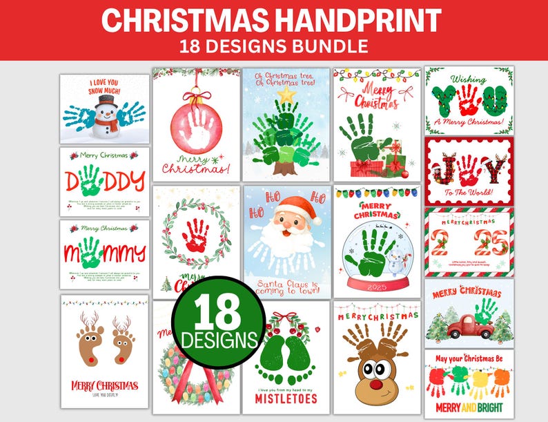 Christmas Handprint Art Bundle, 2O25 Holiday Handprint Keepsake for ...