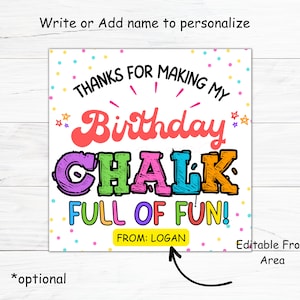 Chalk Full of Fun Tag, Chalk Tags, Summer Birthday Party Favor Tags ...