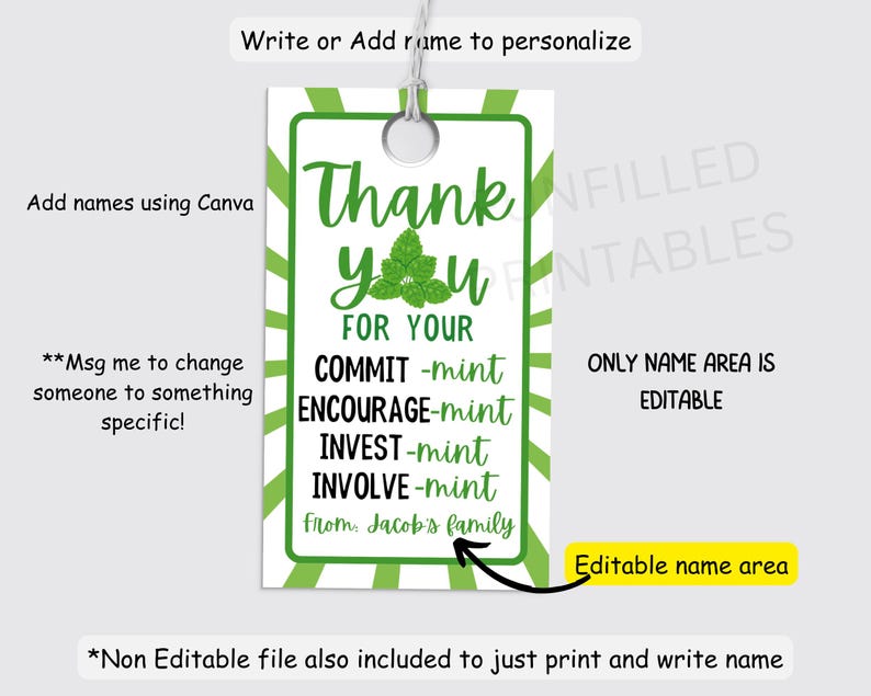Thank You Mint Gift Tags, Employee Appreciation Tags, Mint Gum Gift ...