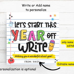 Back to School Start the Year off Write Gift Tag, First Day of School ...