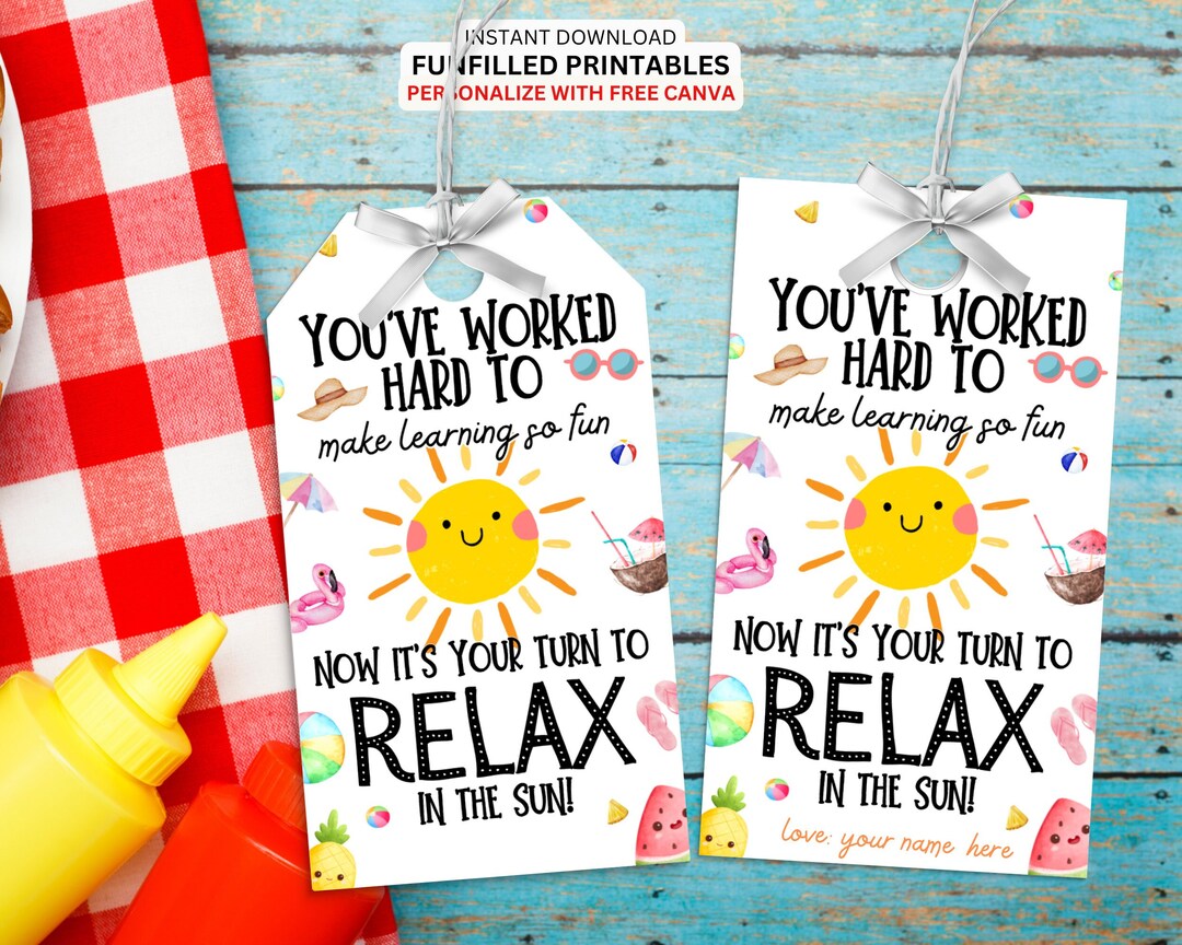 End of Year Teacher Gift Tag, Summer Teacher Gift Tag, Teacher Beach ...