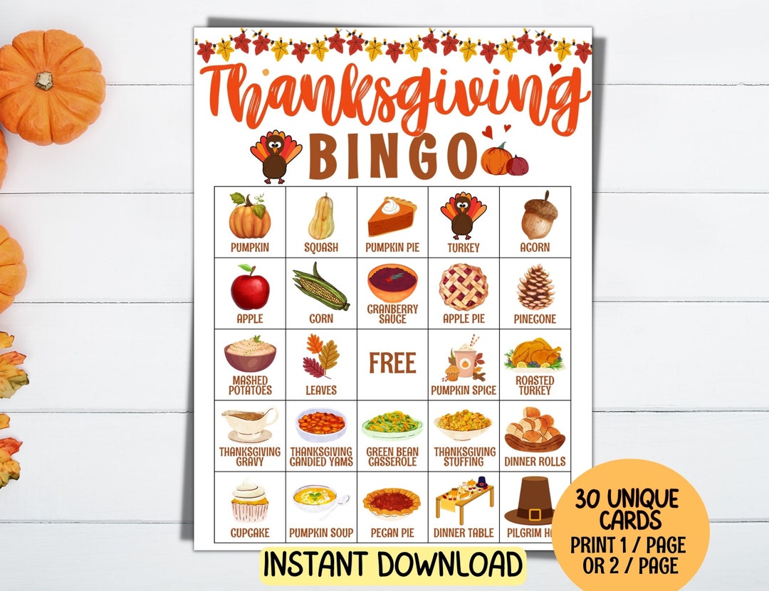 Thanksgiving Bingo, 30 Thanksgiving Bingo Cards, Thanksgiving Activity ...