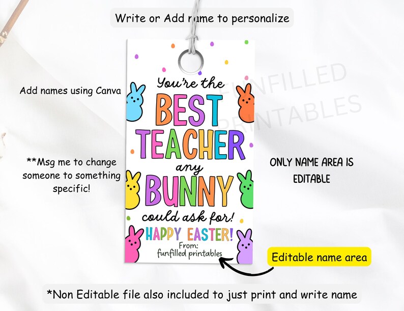 Teacher Easter Gift Tag, Appreciation Tag, Printable Easter Teacher Tag ...