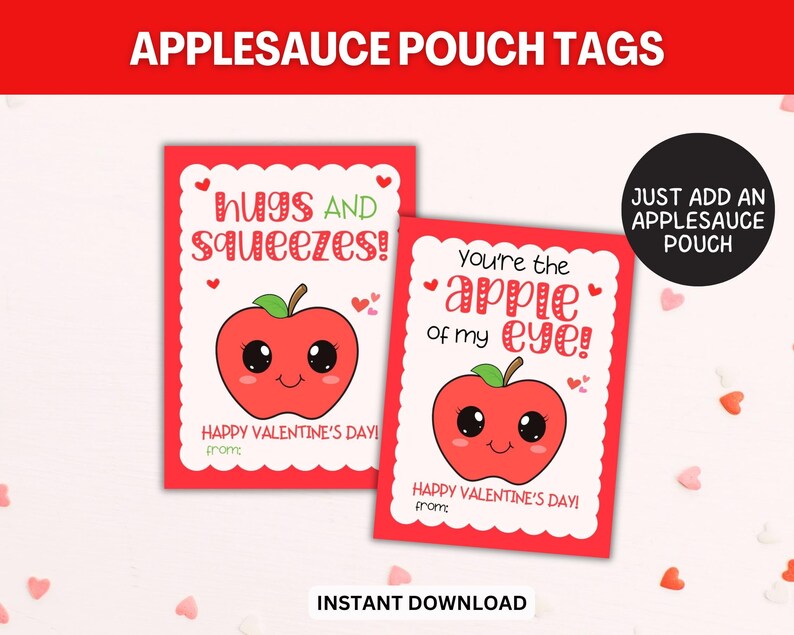 Valentines Applesauce Tag, Printable Applesauce Pouch Valentines Tag ...