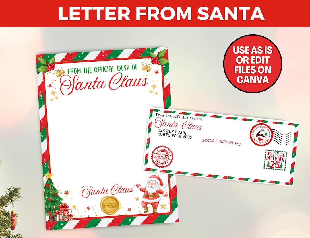 Official Santa Letterhead AND Stamped Envelope, Printable Santa ...