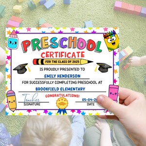Preschool Graduation Certificate Editable, Printable Preschool ...
