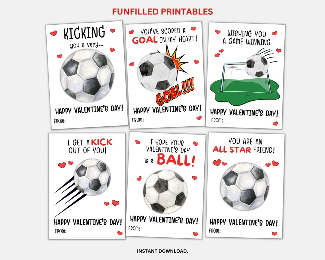 Soccer Valentine Cards for Kids, Boy Valentines Cards, Kids Classroom ...