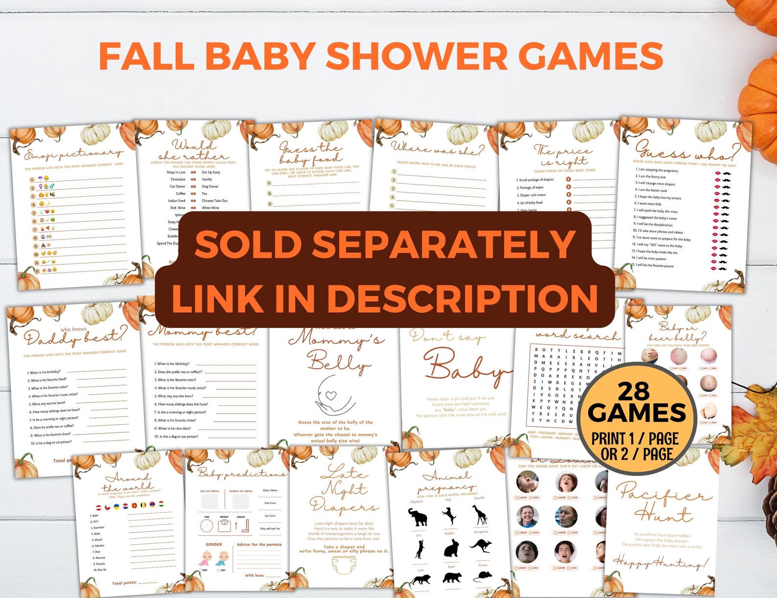 100 Pumpkin Fall Baby Shower Bingo Cards Printable, Autumn Fall Baby ...
