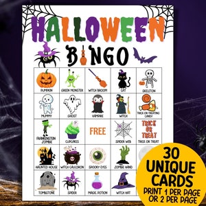 Halloween Bingo Game Printable, Kids Halloween Party Games, Kids ...