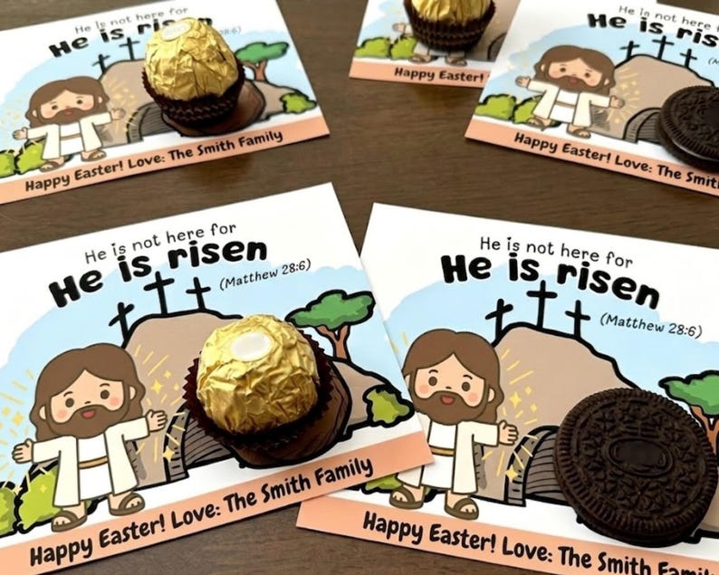 Religious Easter Treat Tag, He is Risen Printable, Sunday School Easter ...