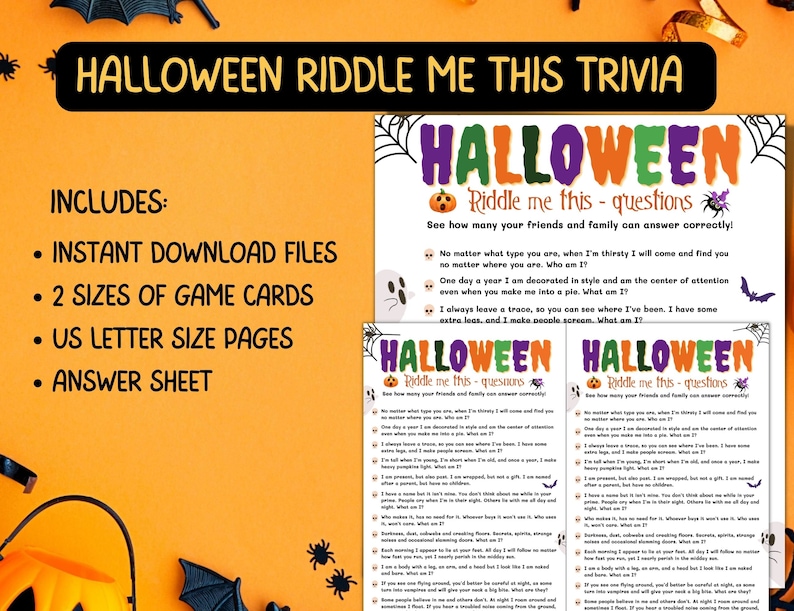 Halloween Riddle, Halloween Trivia Game, Fun Halloween Game for Kids ...