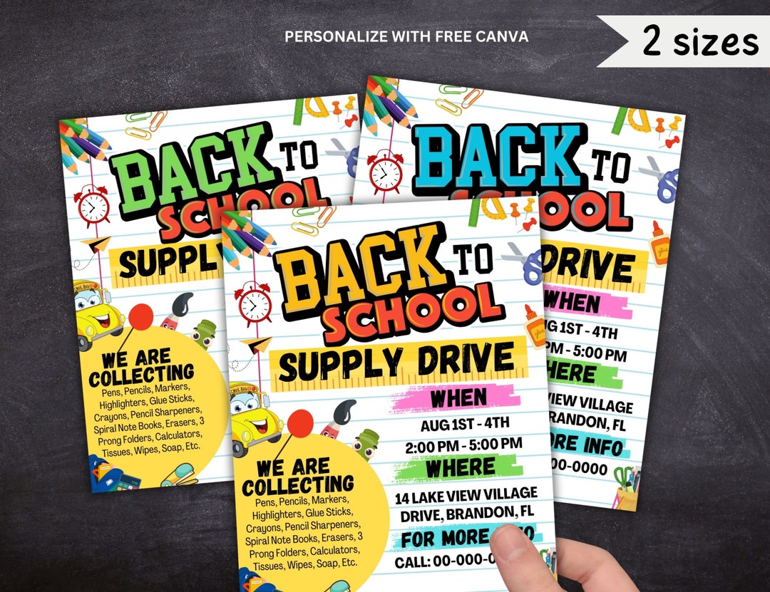 Editable School Supply Drive Flyer Template, Printable Back to School ...