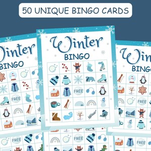 Winter Bingo Game, 50 Winter Bingo Cards, Kids Winter Activity Party ...