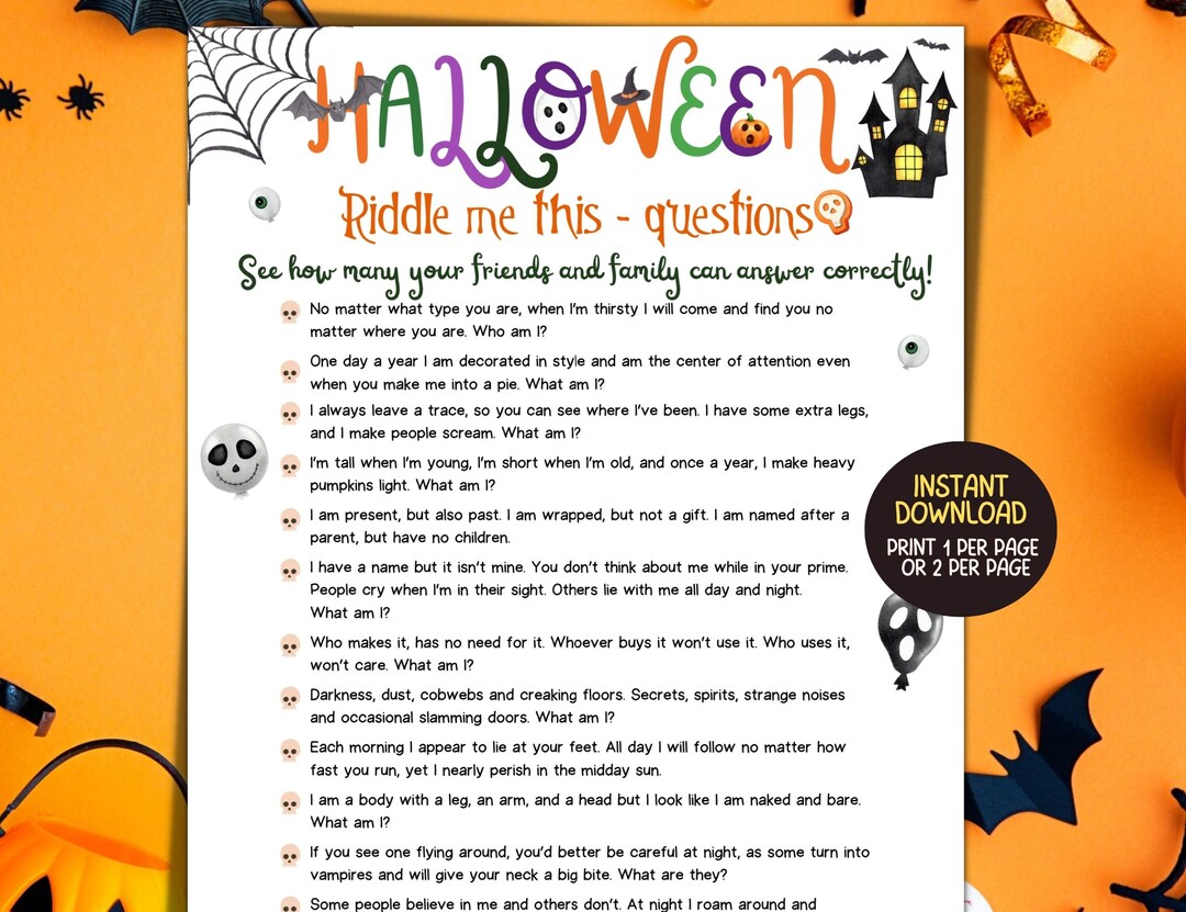 Halloween Trivia Riddle Me This Game Printable, Halloween Party Games ...