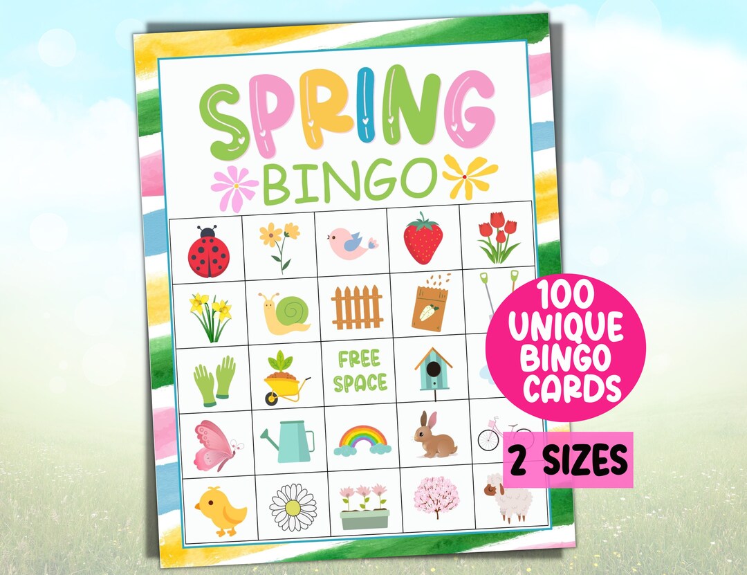 100 Spring Bingo Game Cards Printable Spring Game, Spring Activity ...