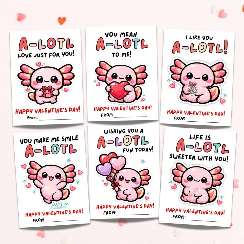Printable Axolotl Valentines Cards - Etsy