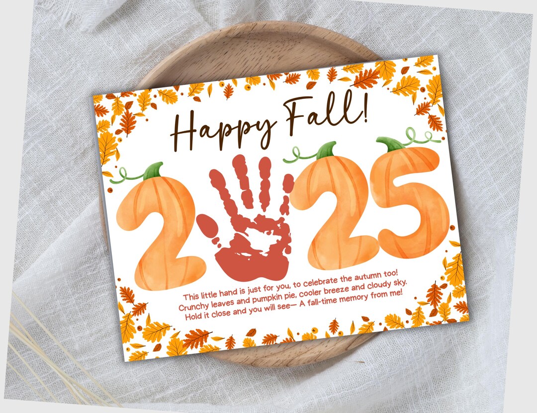 2025 Fall Handprint Printable Craft, Happy Fall Handprint Card, Autumn ...