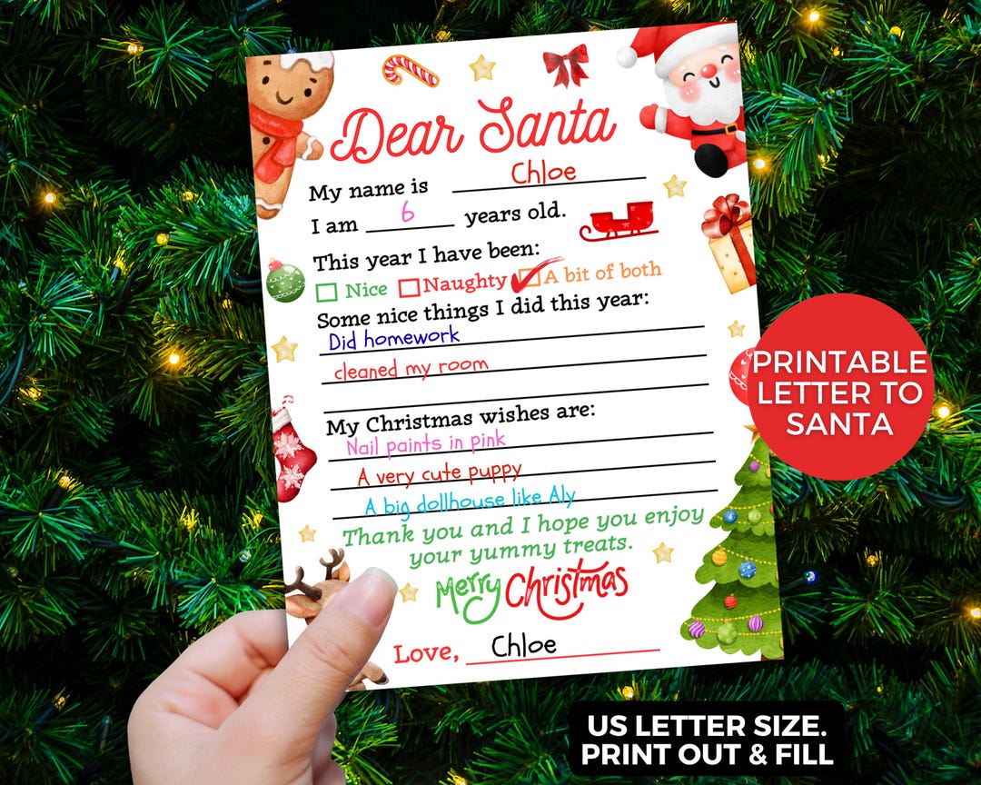 Dear Santa Letter Template, Kids Christmas Wishlist Letter to Santa ...
