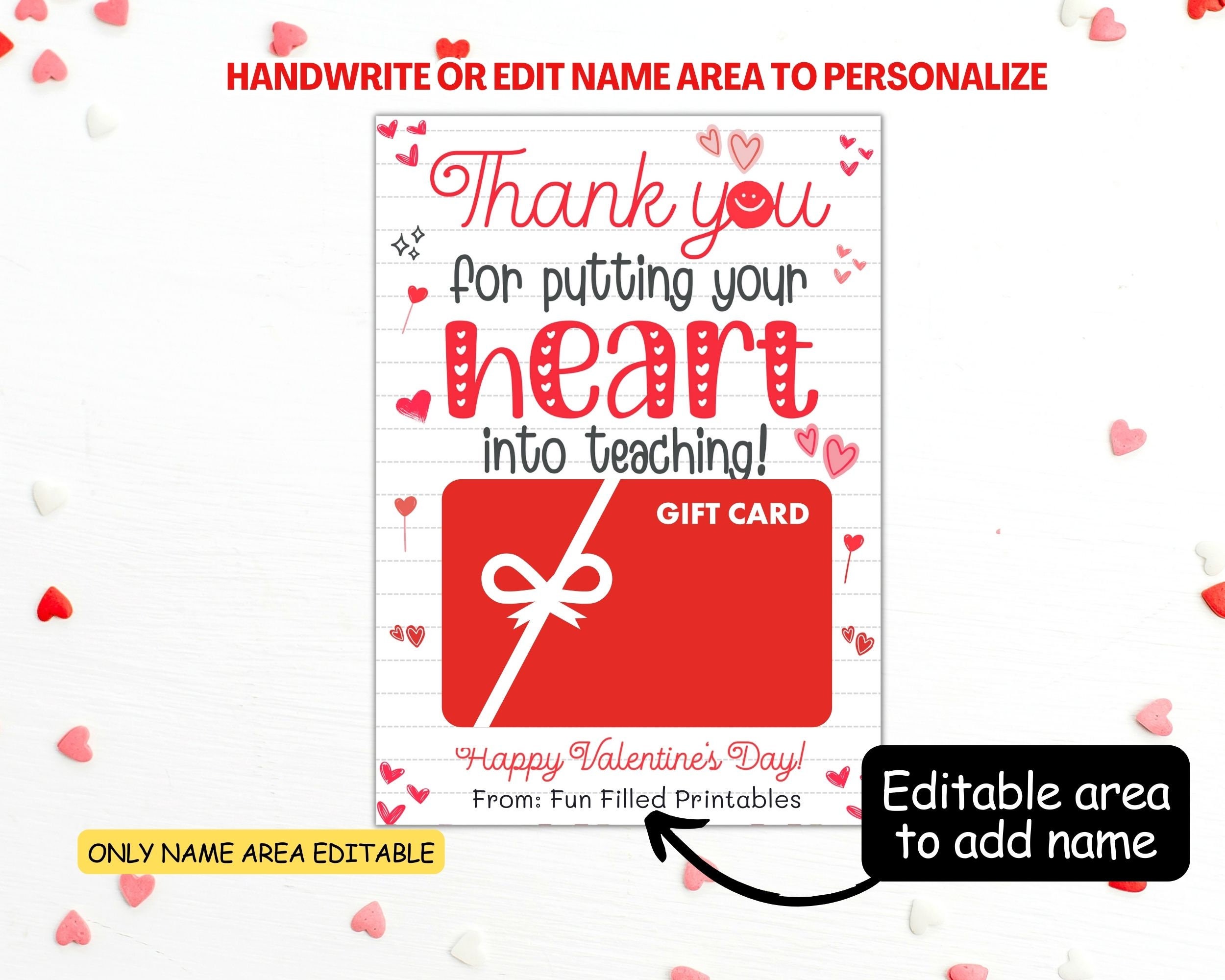 Teacher Valentine Gift Card Holder, Printable Valentines Teacher Gift ...