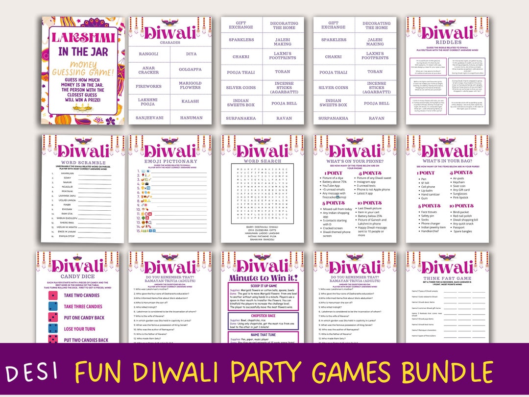 18 Diwali Games Bundle, Diwali Games for Adults, Kids, Diwali Party ...