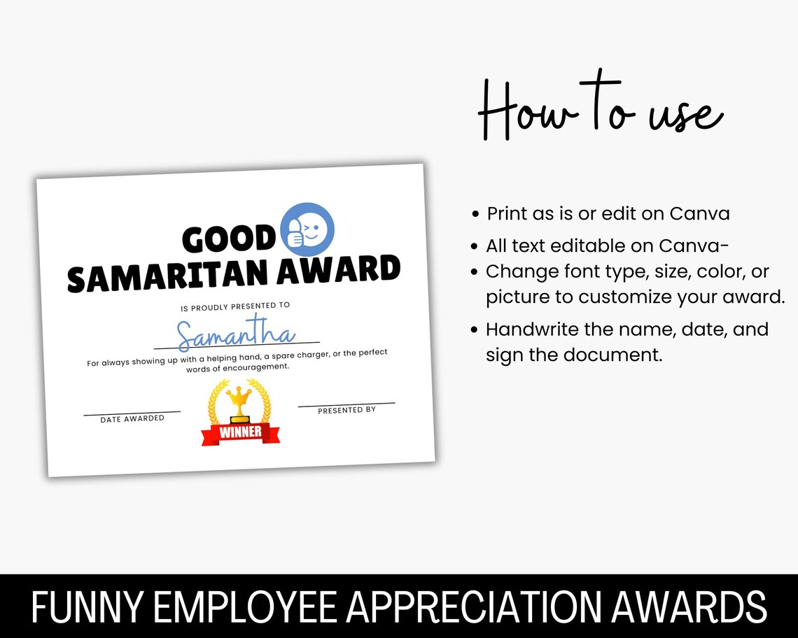 Funny Employee Appreciation Award Certificate, Office Recognition ...