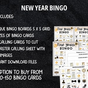 New Years Bingo, 20 New Years Eve Bingo Cards, New Years Eve Party Game ...