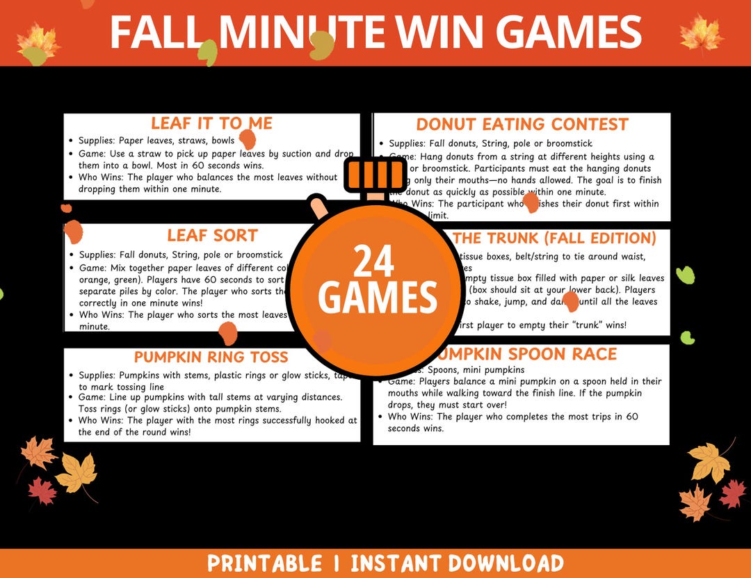 Minute to Win Fall Games, Fun Fall Games, Fall Party Games for Kids ...