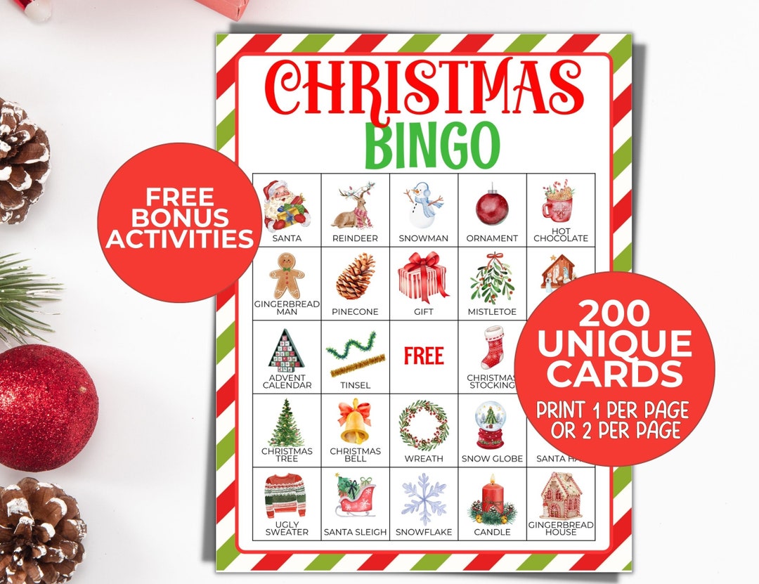 200 Christmas Bingo Cards, Easy Fun Christmas Game Large Group ...