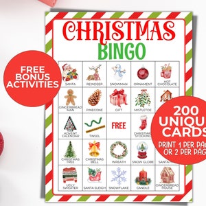 200 Christmas Bingo Cards, Easy Fun Christmas Game Large Group ...