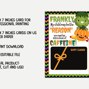 Halloween Teacher Gift Card Holder, Frankly Need Caffeine Teacher ...