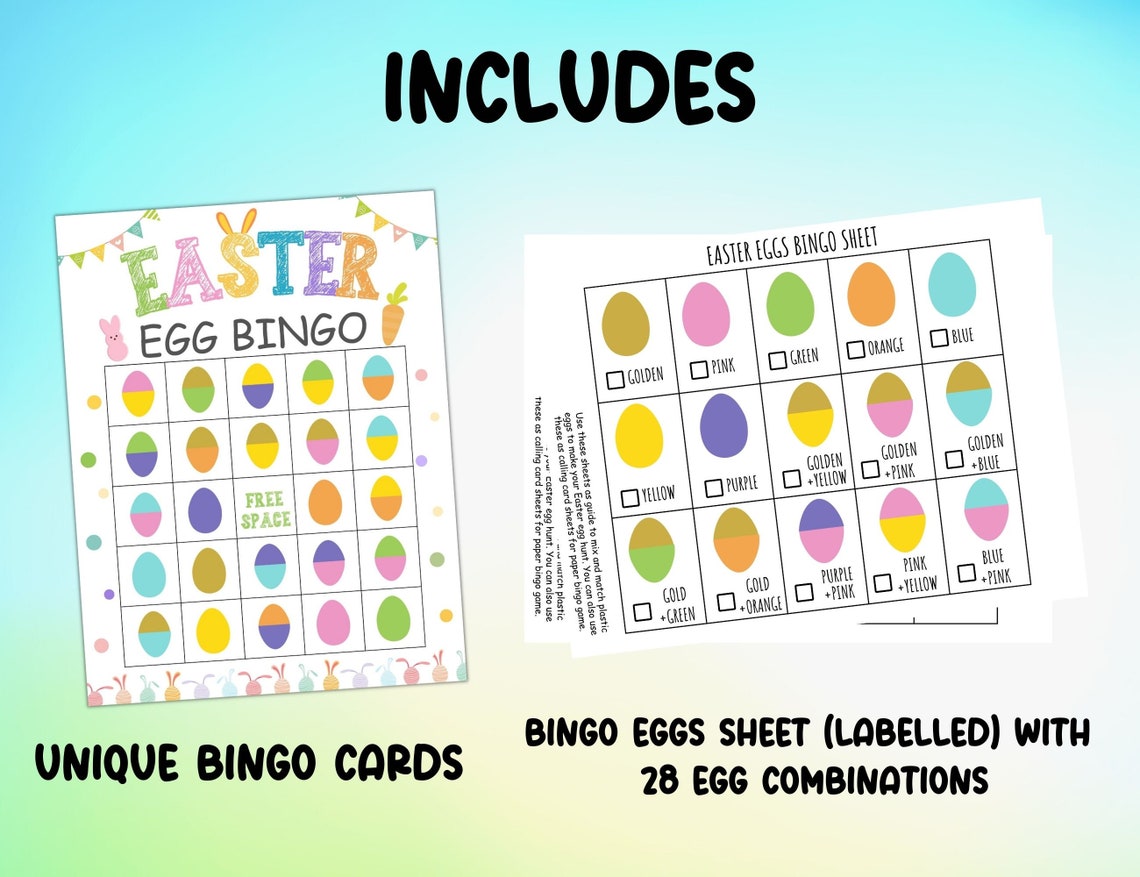 Easter Egg Bingo, 60 Easter Bingo Cards, Easter Party Games, Egg Hunt ...