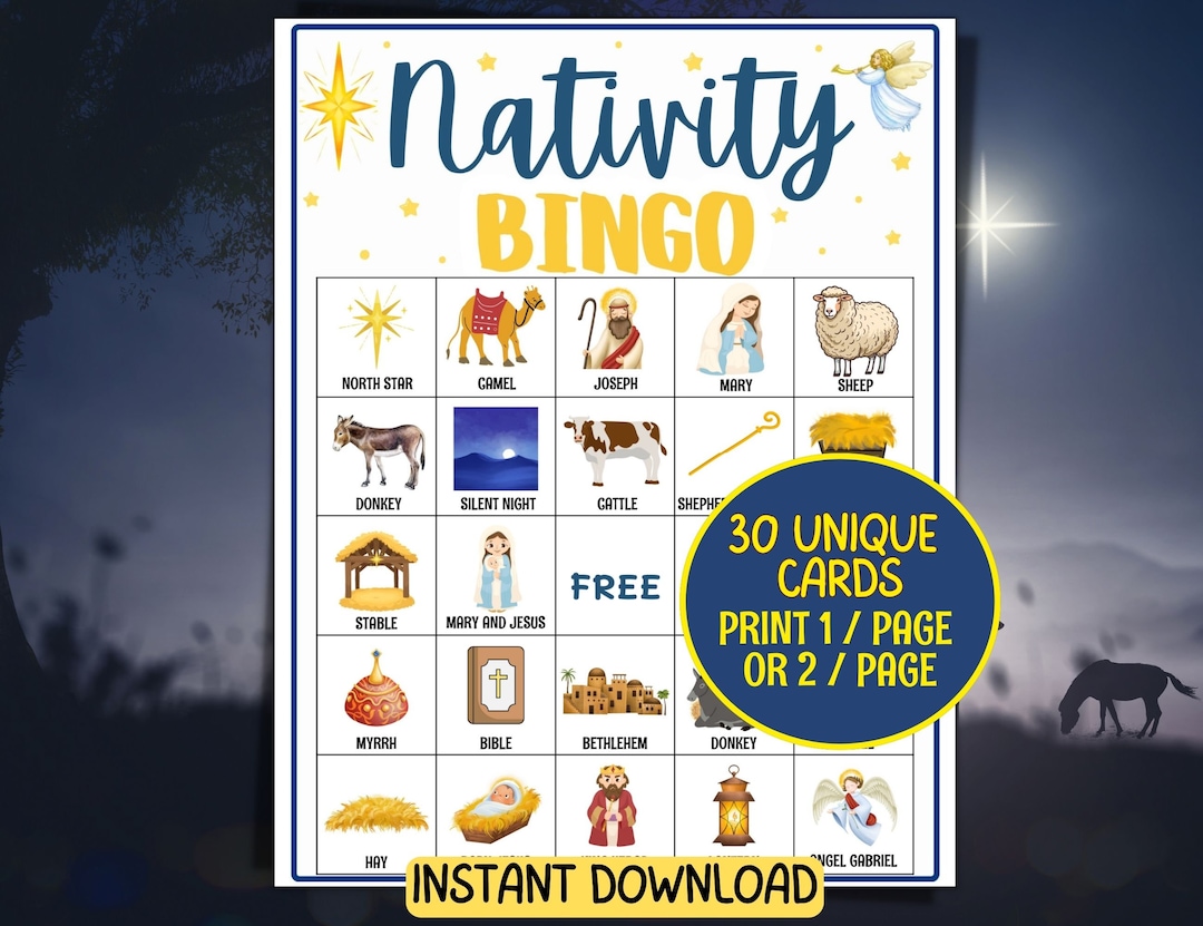 Nativity Bingo, Christmas Nativity Bingo, Printable Nativity Game ...