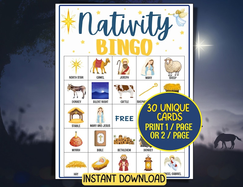 Nativity Bingo, Christmas Nativity Bingo, Printable Nativity Game ...