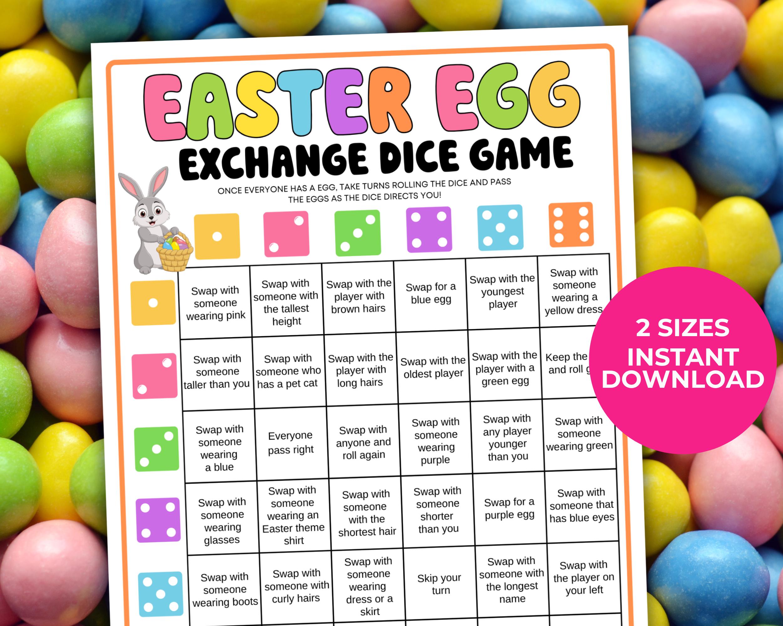 Easter Egg Exchange Dice Game Printable Easter Games for Kids Adults ...