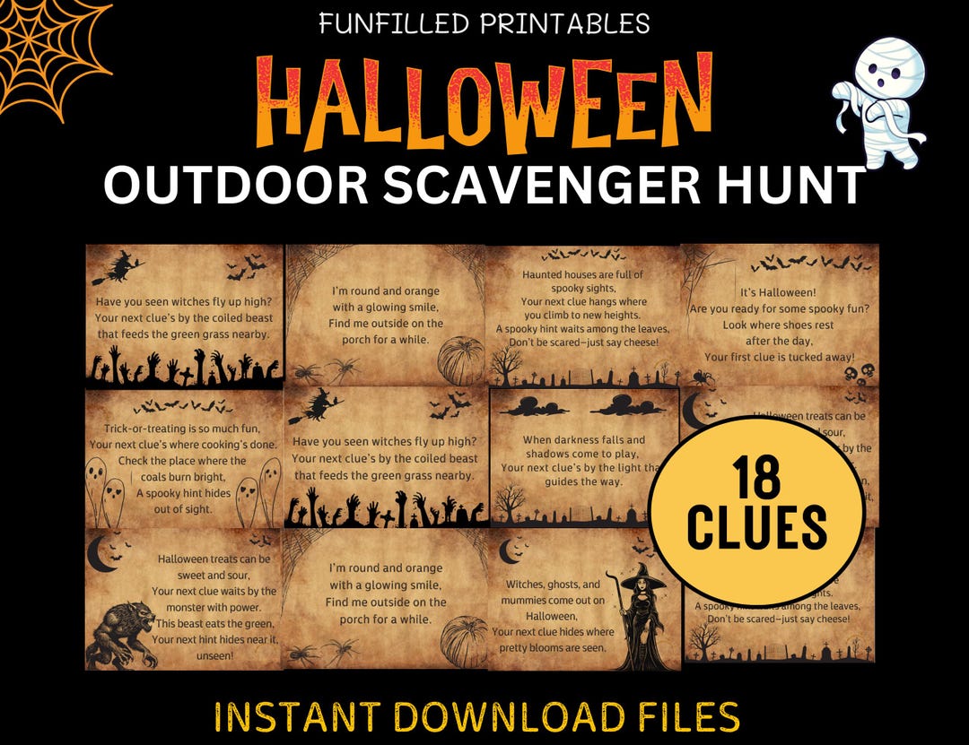 Outdoor Halloween Scavenger Hunt, Treasure Hunt Clues, Kids Teen ...
