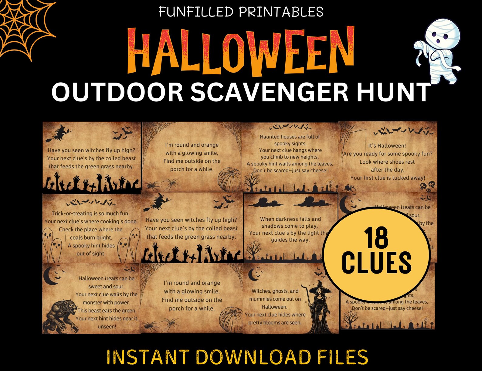 Outdoor Halloween Scavenger Hunt, Kids Halloween Treasure Hunt Clues ...