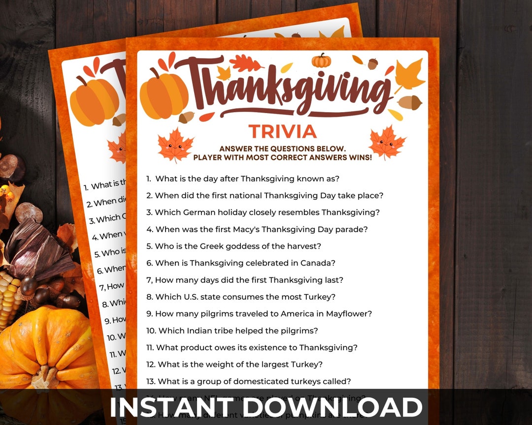 Thanksgiving Trivia, Printable Thanksgiving Party Games, Thanksgiving ...
