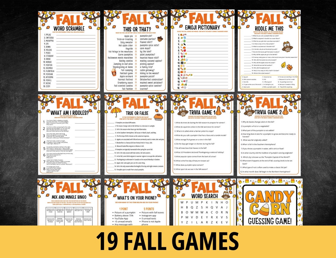 Fall Games Bundle, Fall Games Printable, Fall Party Games for Adults ...