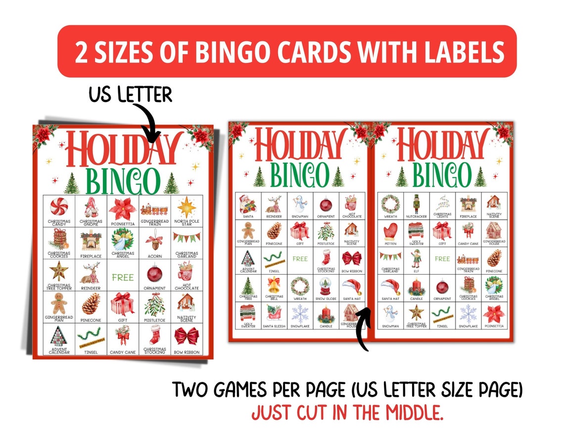 200 Holiday Bingo Cards, Holiday Party Game, Printable Christmas Bingo ...