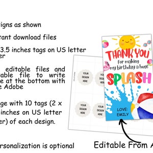 Summer Pool Party Favors Tag, Summer Themed Birthday Party Favors, Kids ...