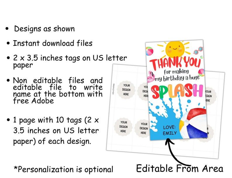 Summer Pool Party Favors Tag, Summer Themed Birthday Party Favors, Kids ...