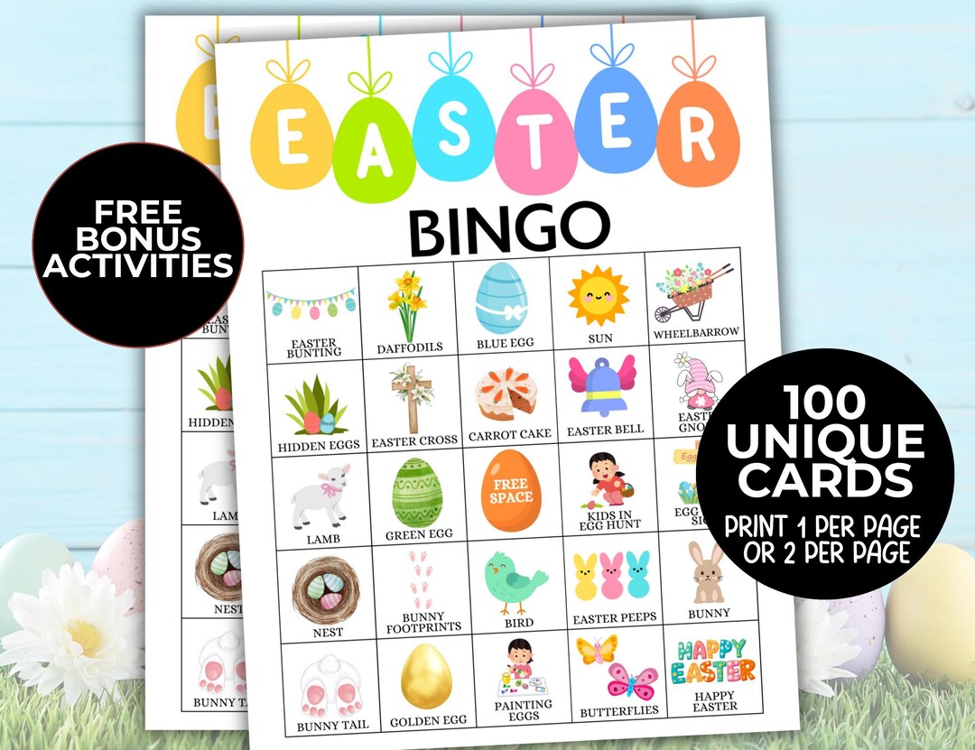 Easter Bingo Printable Game, 100 Easter Bingo Cards, Easter Party Game ...