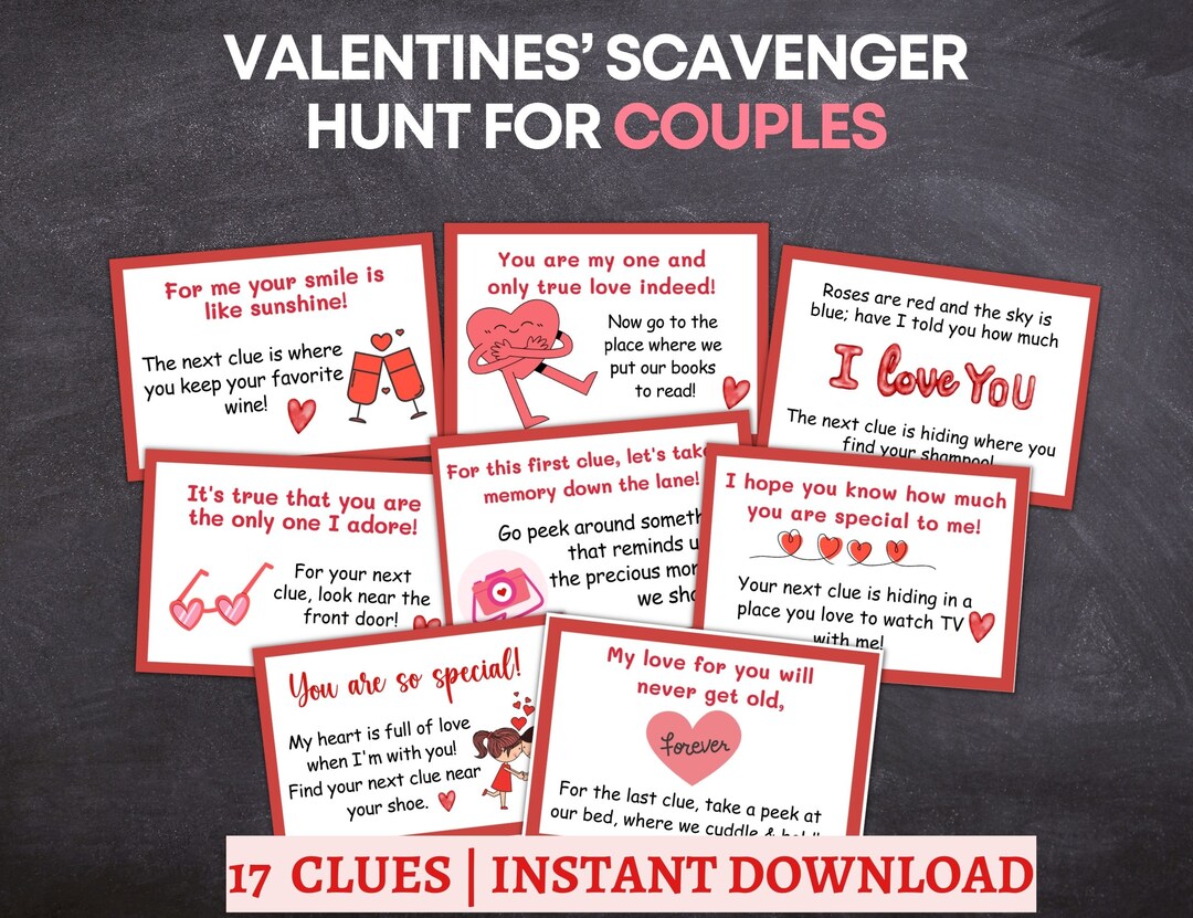 Valentines Day Scavenger Hunt for Husband, Adult Scavenger Hunt for Him ...